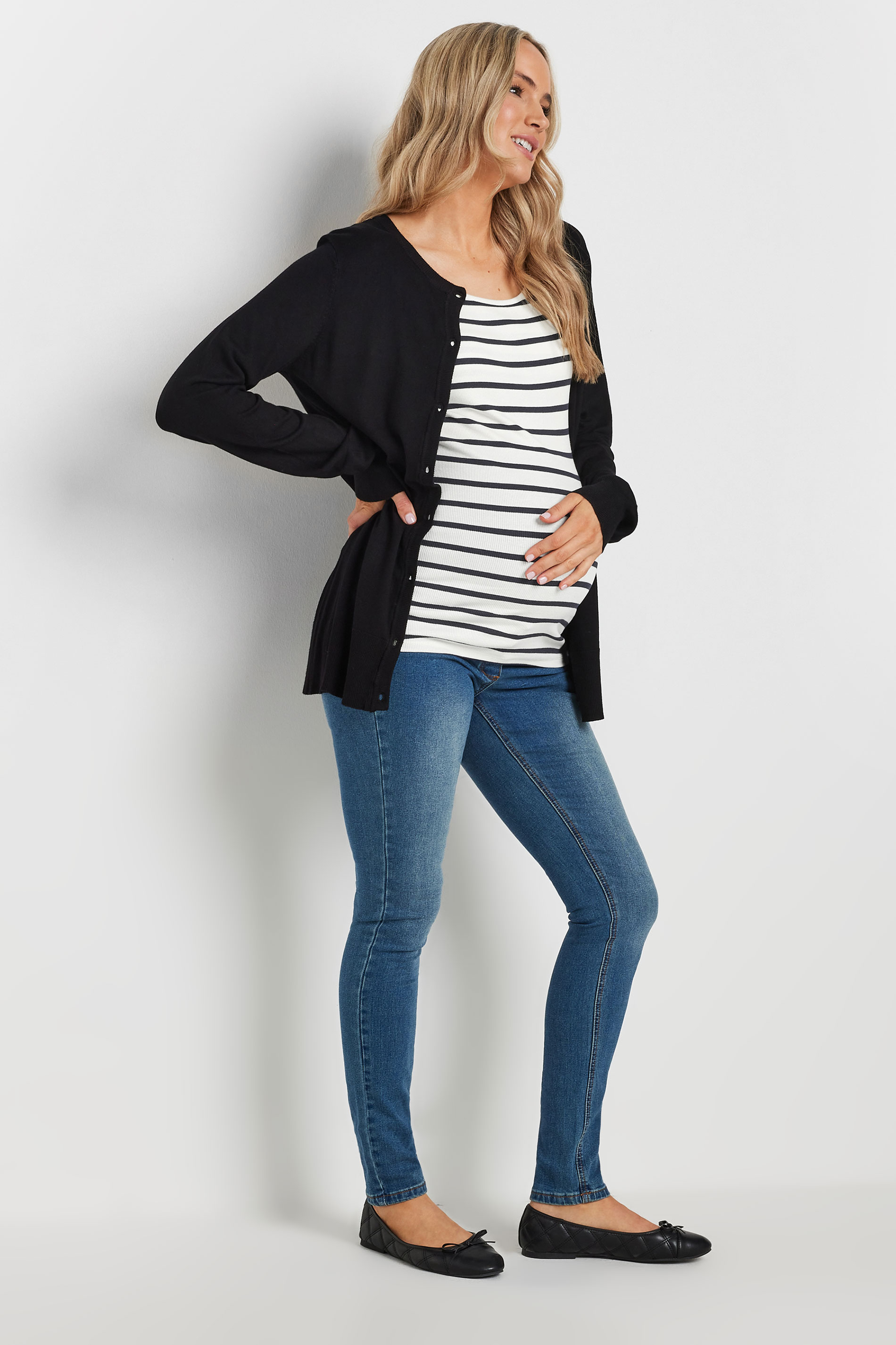 LTS Tall Womens Maternity Ivory White Stripe Popper Fastening Nursing ...