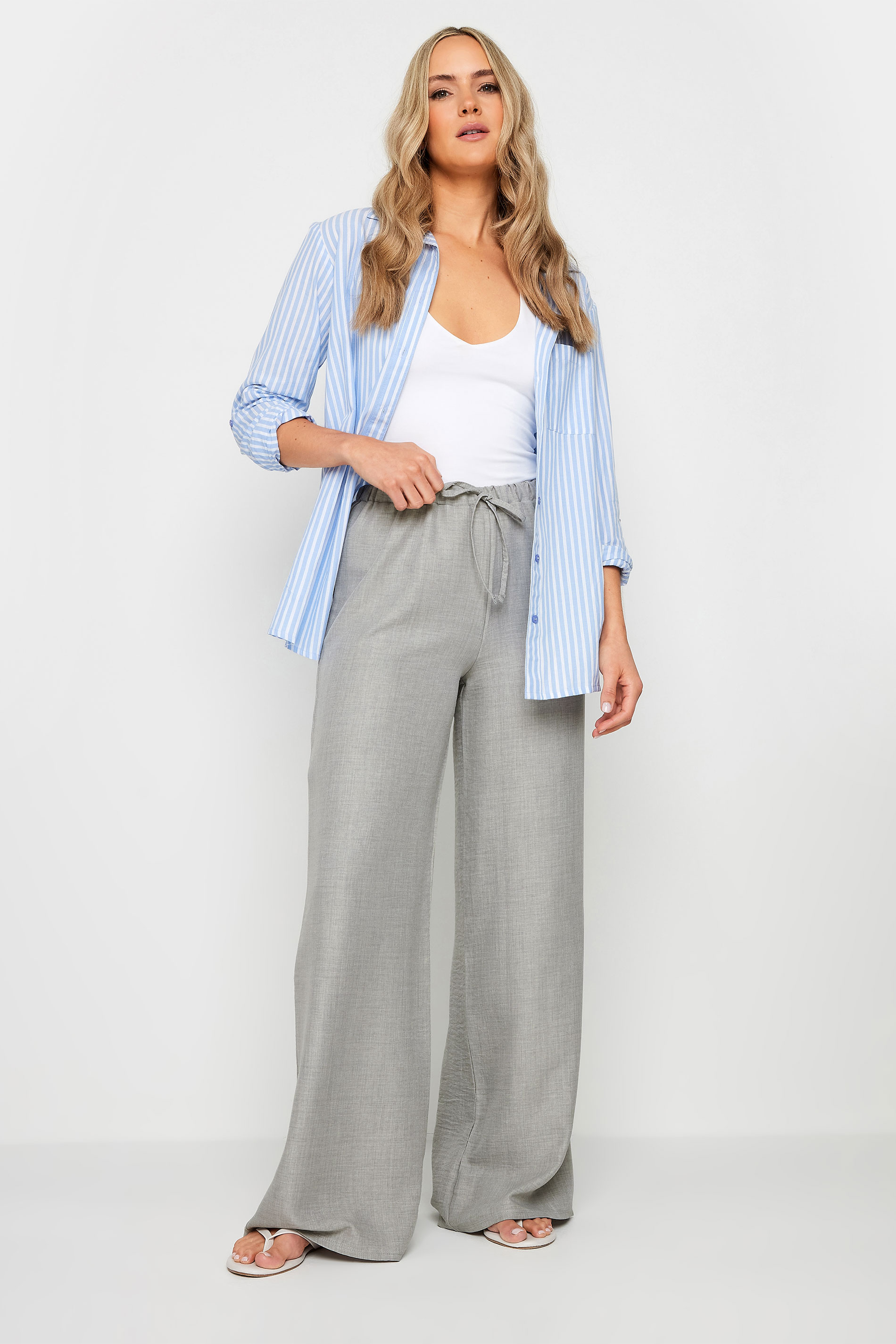 LTS Tall Women's Light Grey Textured Wide Leg Trousers | Long Tall Sally