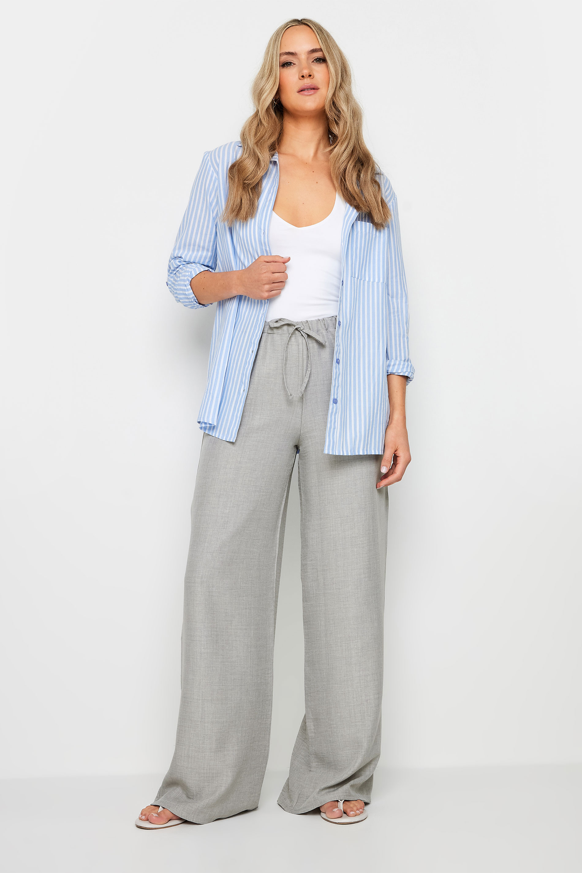 LTS Tall Women's Light Grey Textured Wide Leg Trousers | Long Tall Sally