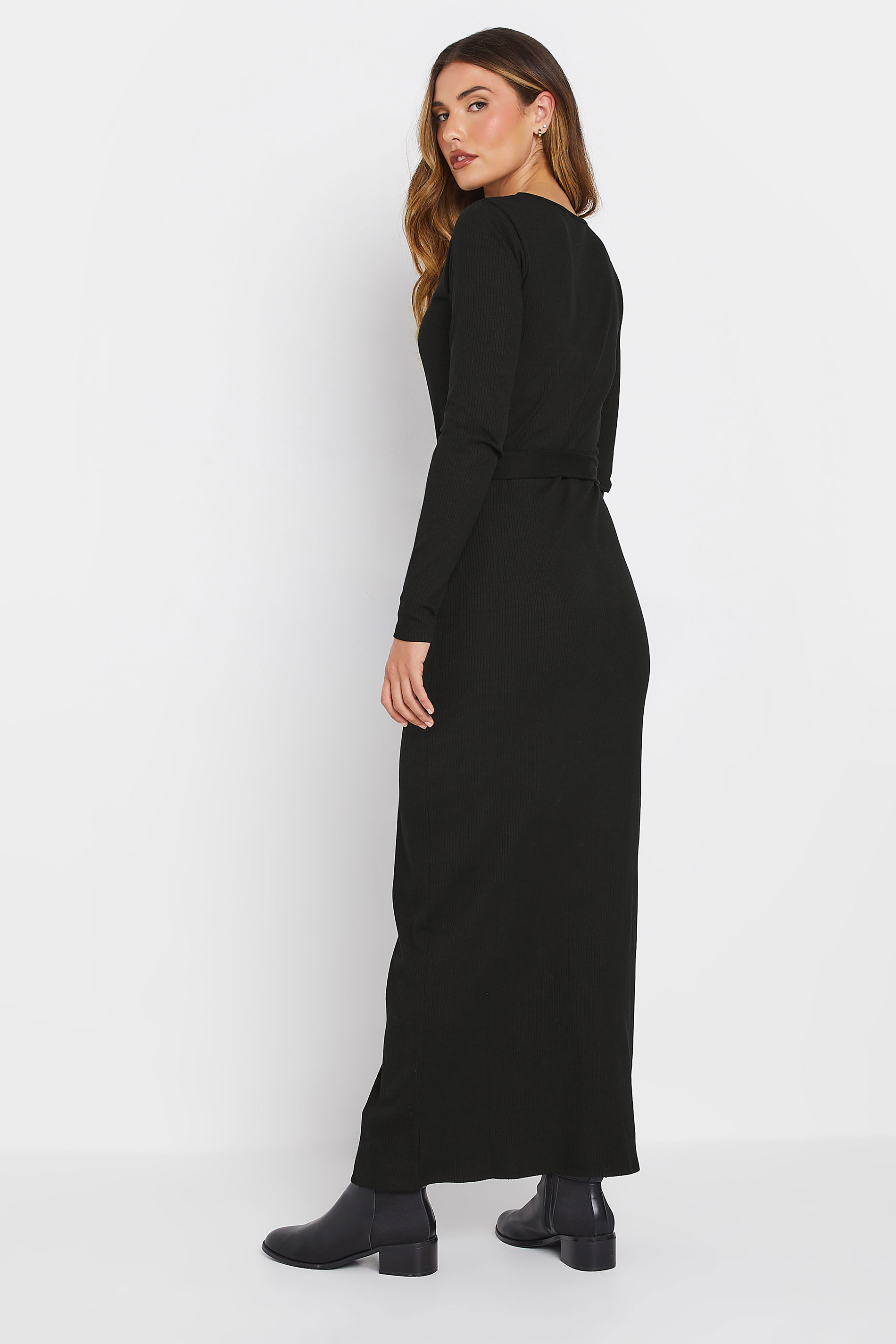 Lts Tall Black Ribbed Button Maxi Dress Long Tall Sally