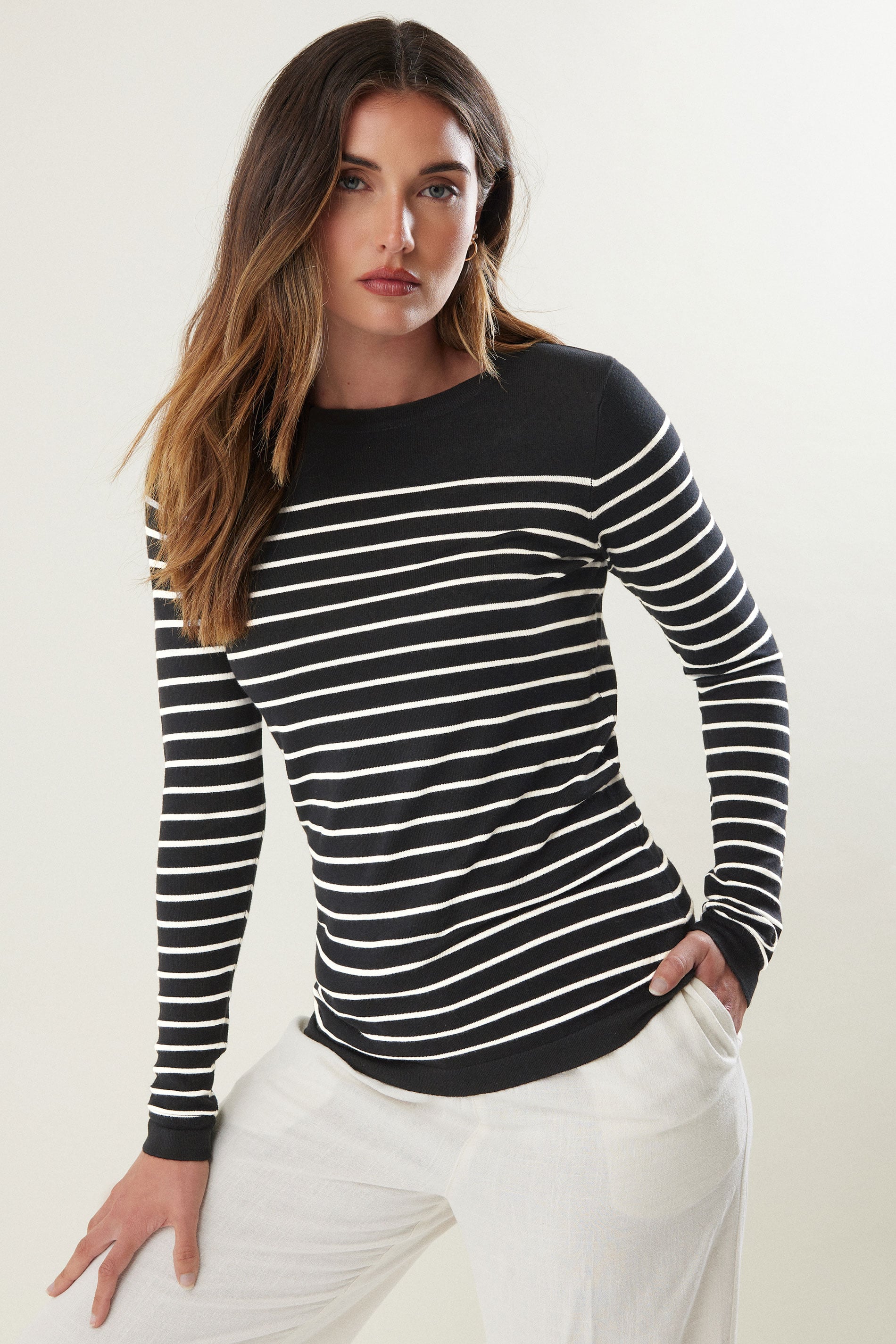 LTS Tall Black Fine Knit Striped Jumper | Long Tall Sally