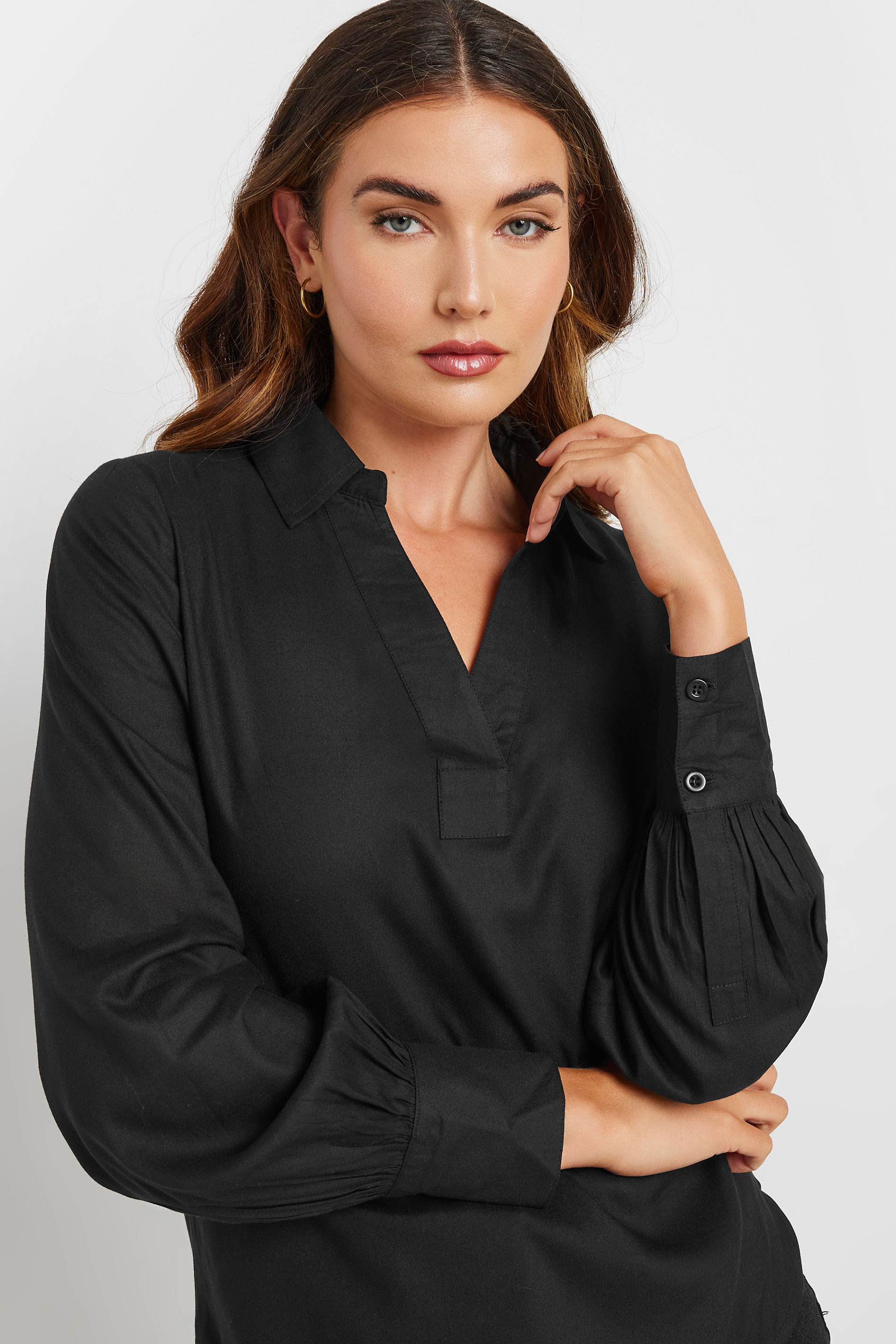 LTS Tall Black Open Collar Shirt | Long Tall Sally