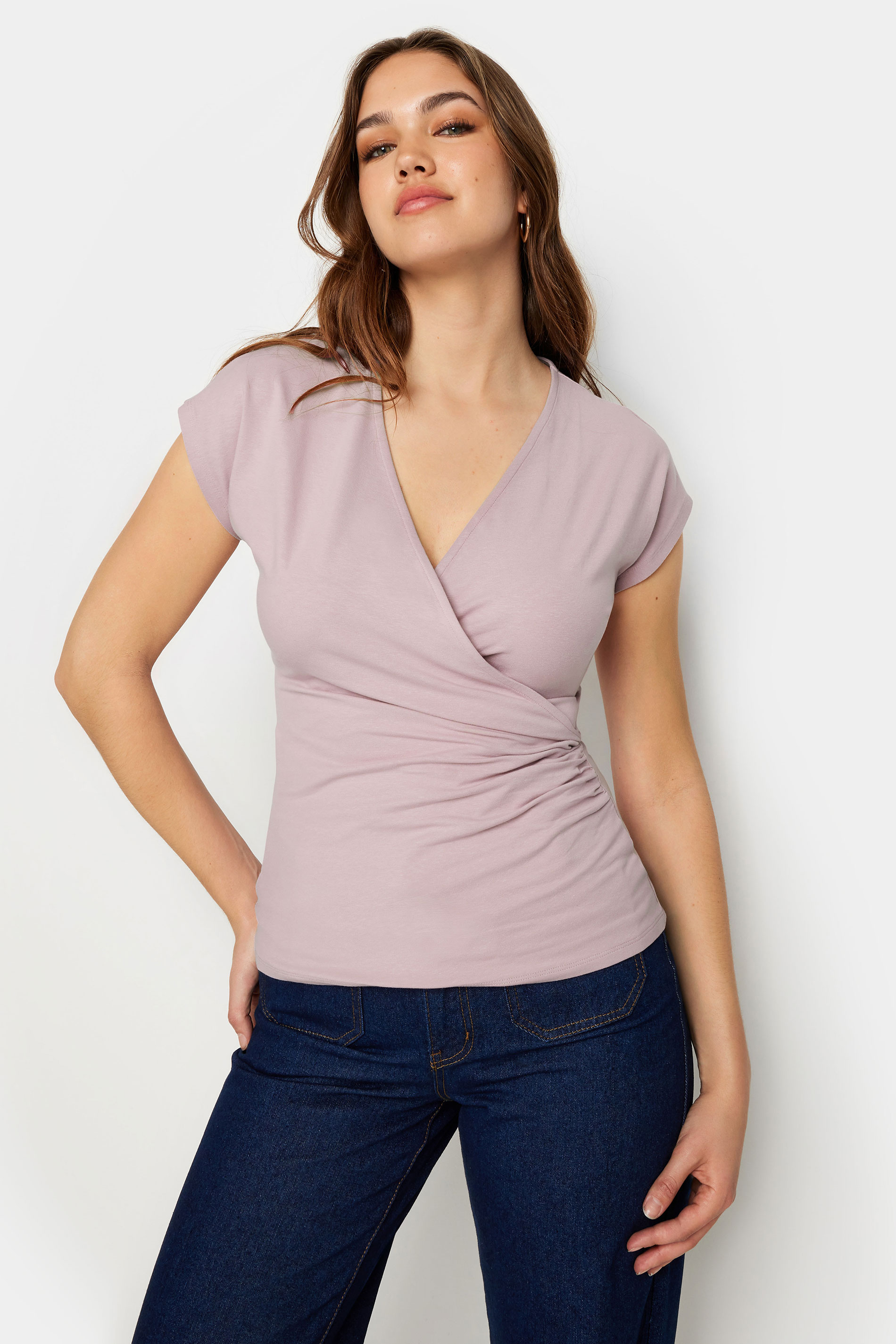 LTS Tall Women's Dusty Pink Short Sleeve Wrap Top | Long Tall Sally