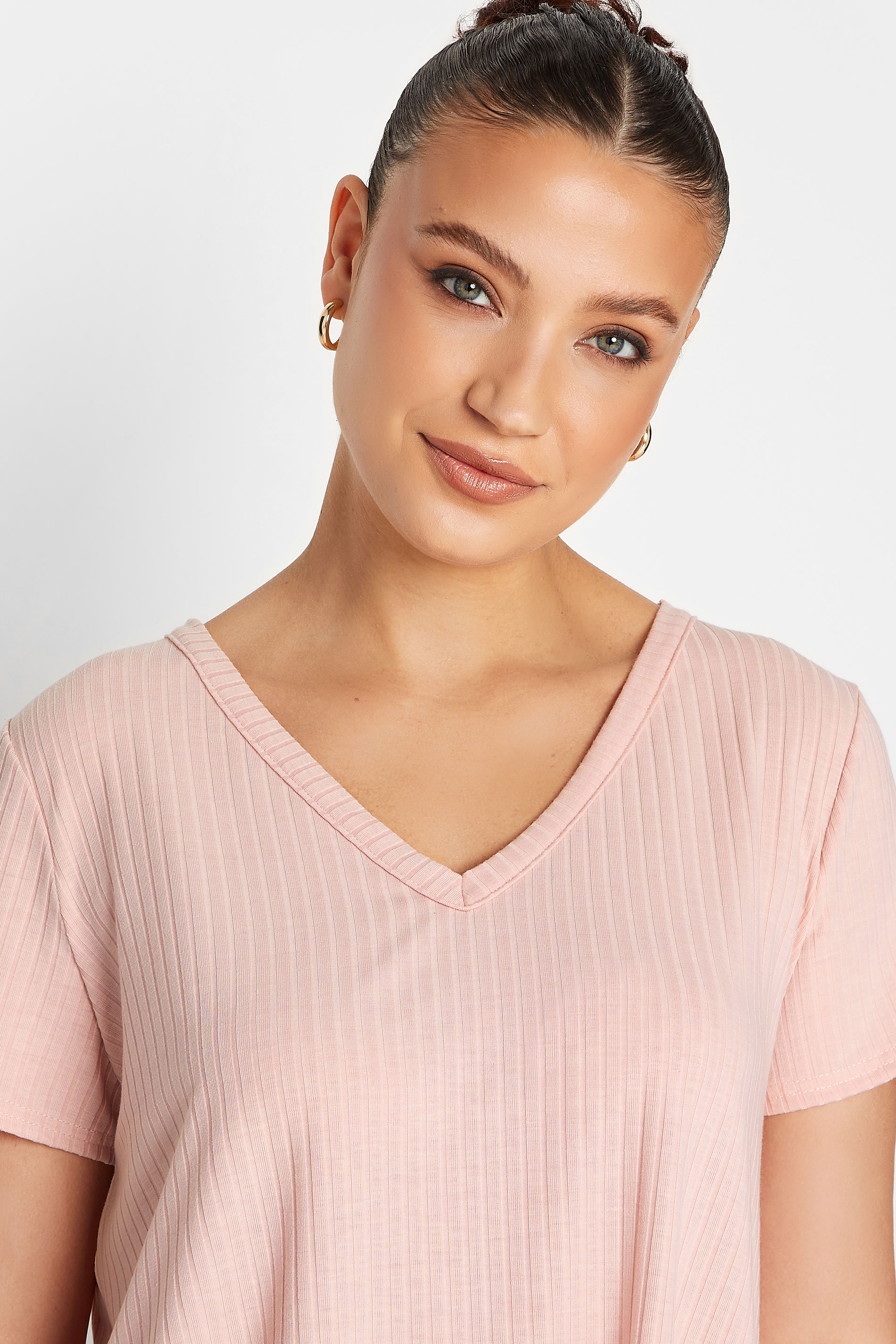 LTS Tall Women's Pink Ribbed V-Neck Swing Top | Long Tall Sally