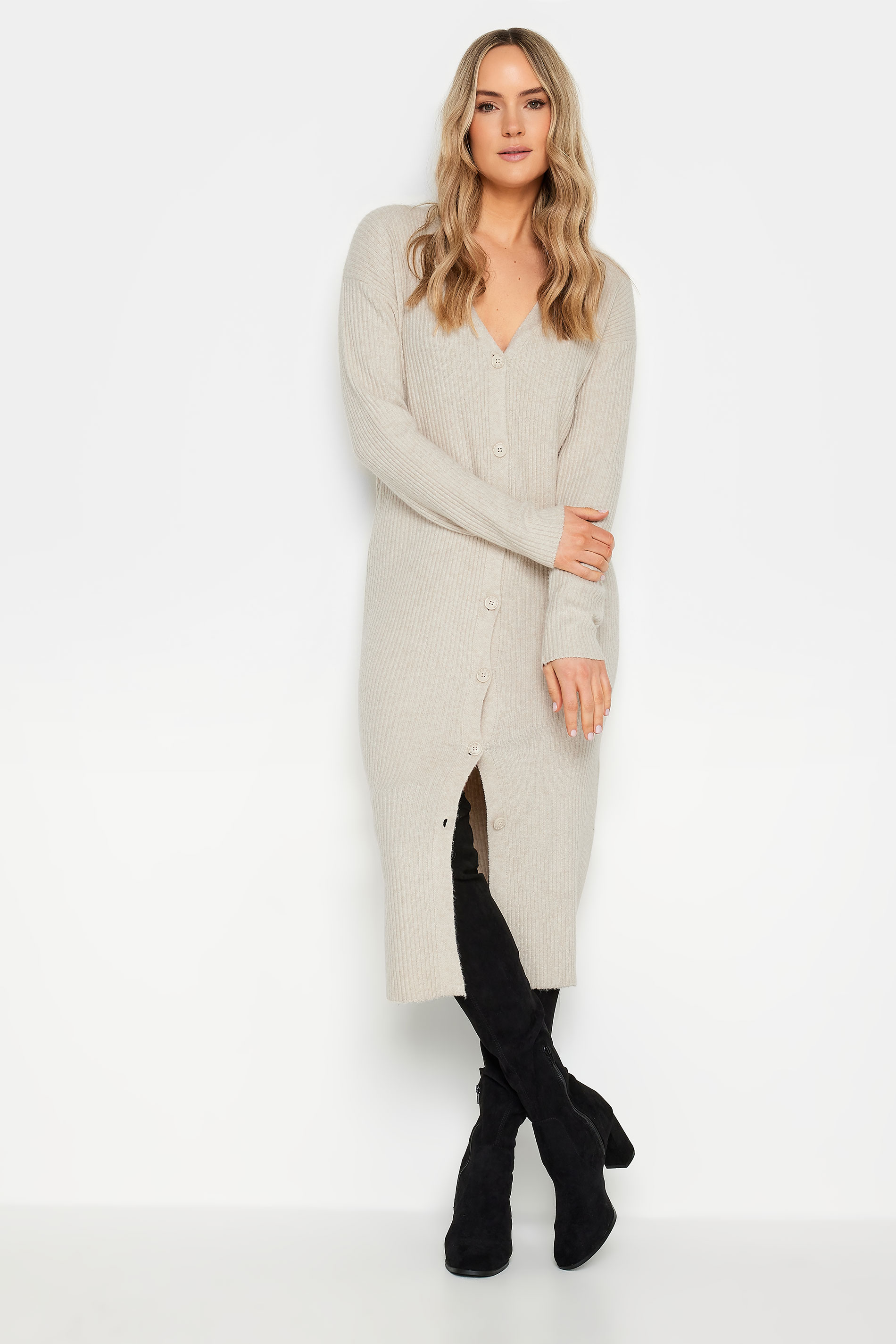 LTS PREMIUM Tall Womens Stone Brown Ribbed Longline Cardigan | Long ...