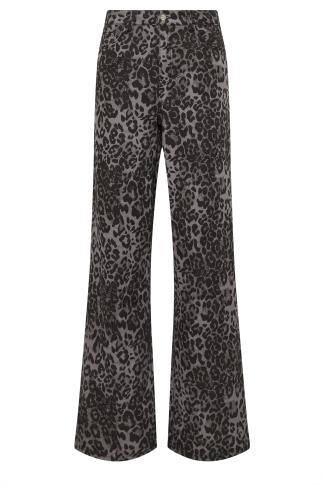 LTS Tall Grey Leopard Print Wide Leg Jeans | Long Tall Sally