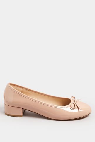 LTS Nude Patent Heeled Ballet Pumps In Standard Fit Long Tall Sally LTS Nude Patent Heeled Ballet Pumps In Standard Fit Long Tall Sally
