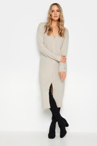 LTS PREMIUM Tall Womens Stone Brown Ribbed Longline Cardigan | Long ...