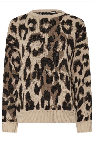 LTS Tall Brown Knitted Leopard Print Jumper | Long Tall Sally