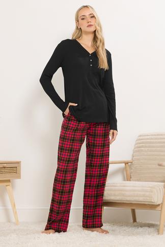 LTS Tall Black & Red Cotton Check Pyjama Bottoms | Long Tall Sally