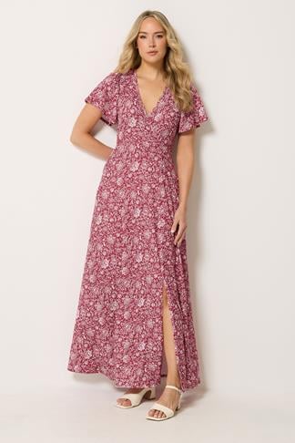 LTS Tall Women's Burgundy Red Paisley Wrap Maxi Dress | Long Tall Sally