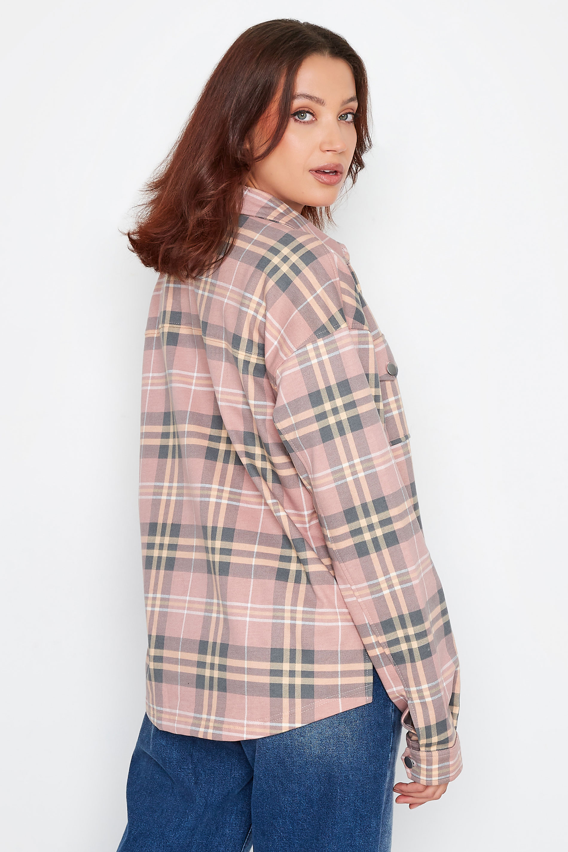 LTS Tall Pink Check Print Shacket | Long Tall Sally