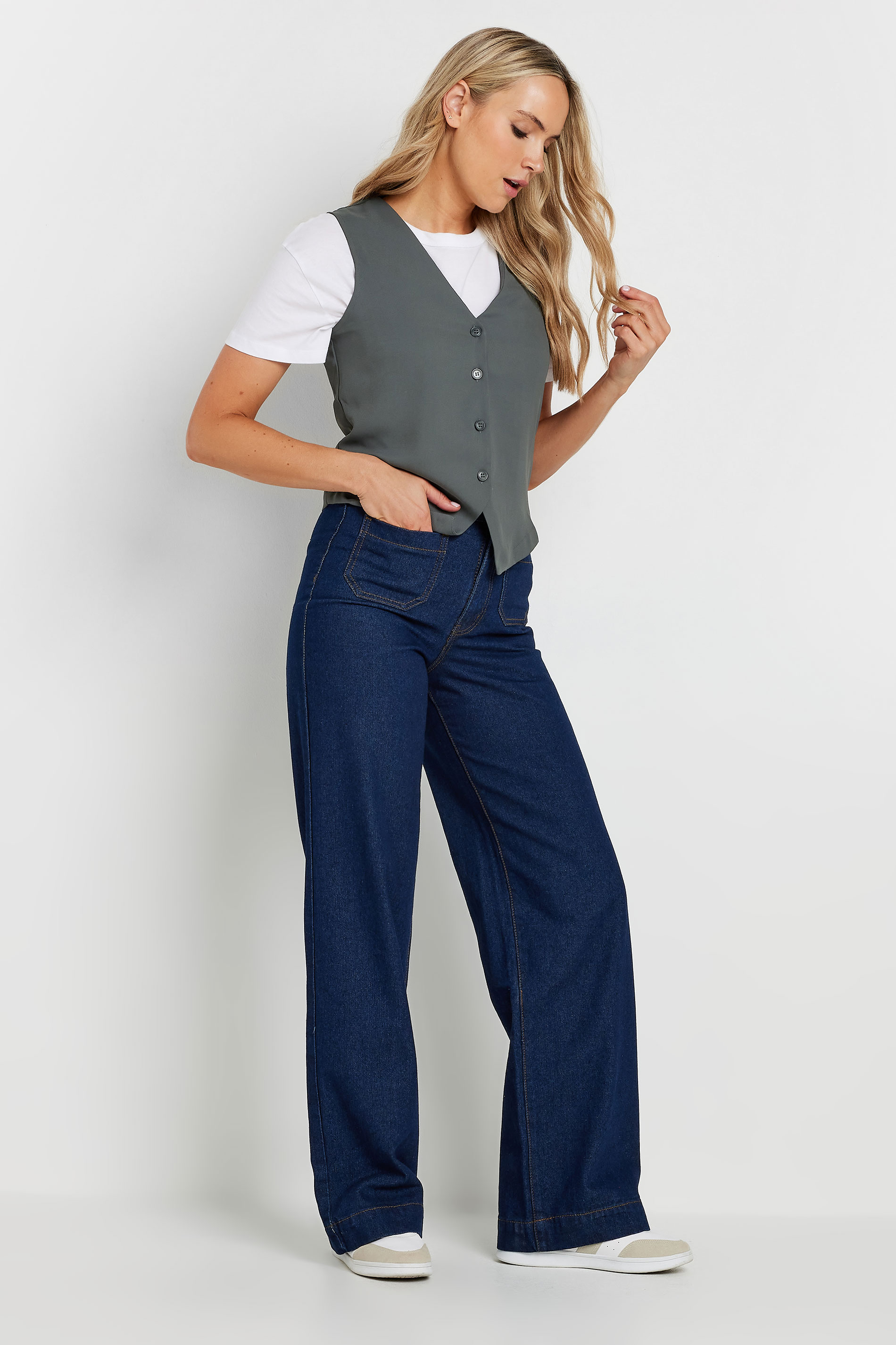 LTS Tall Grey Sleeveless Waistcoat Top | Long Tall Sally