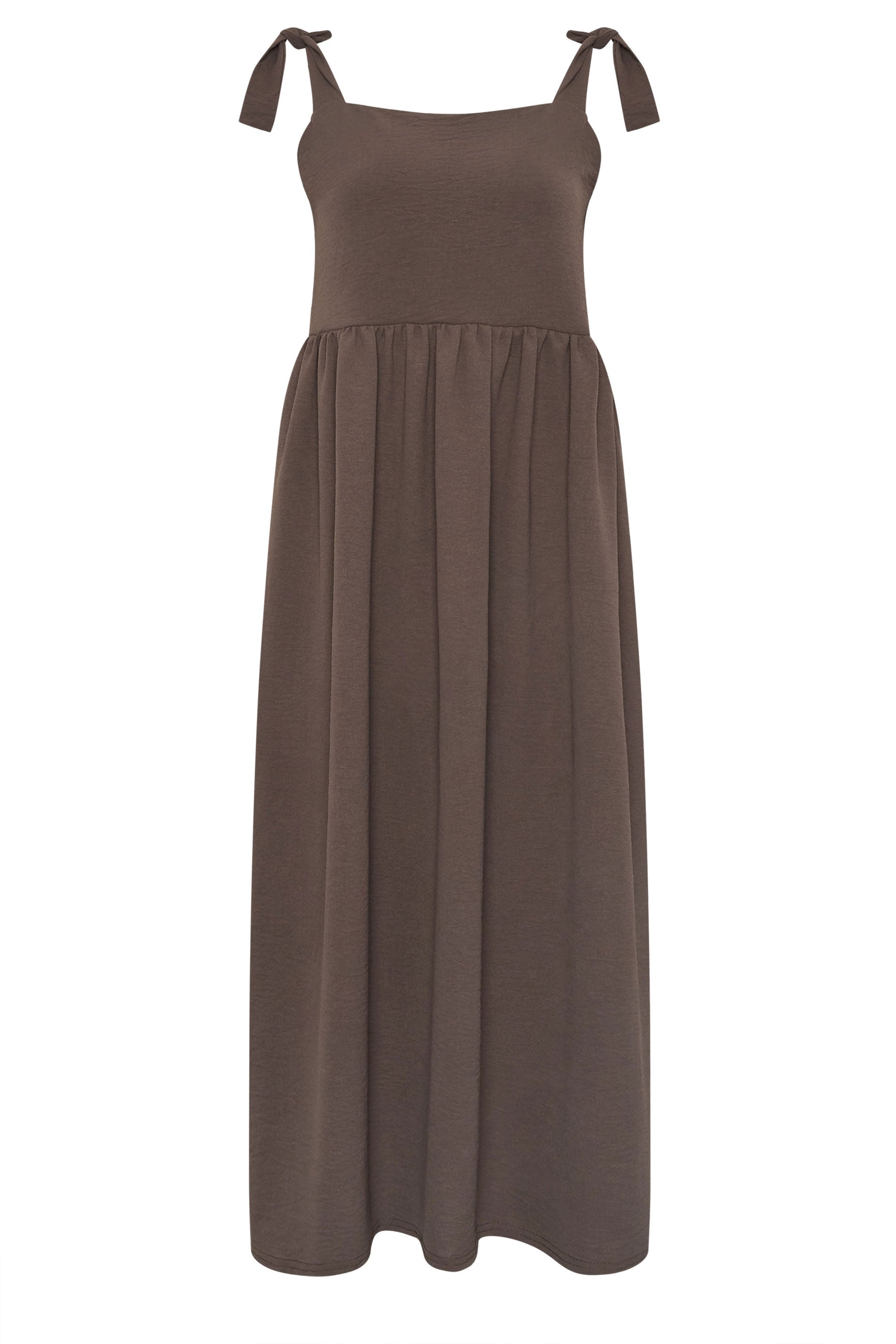 LTS Tall Women's Chocolate Brown Tie Detail Midi Sundress | Long Tall Sally