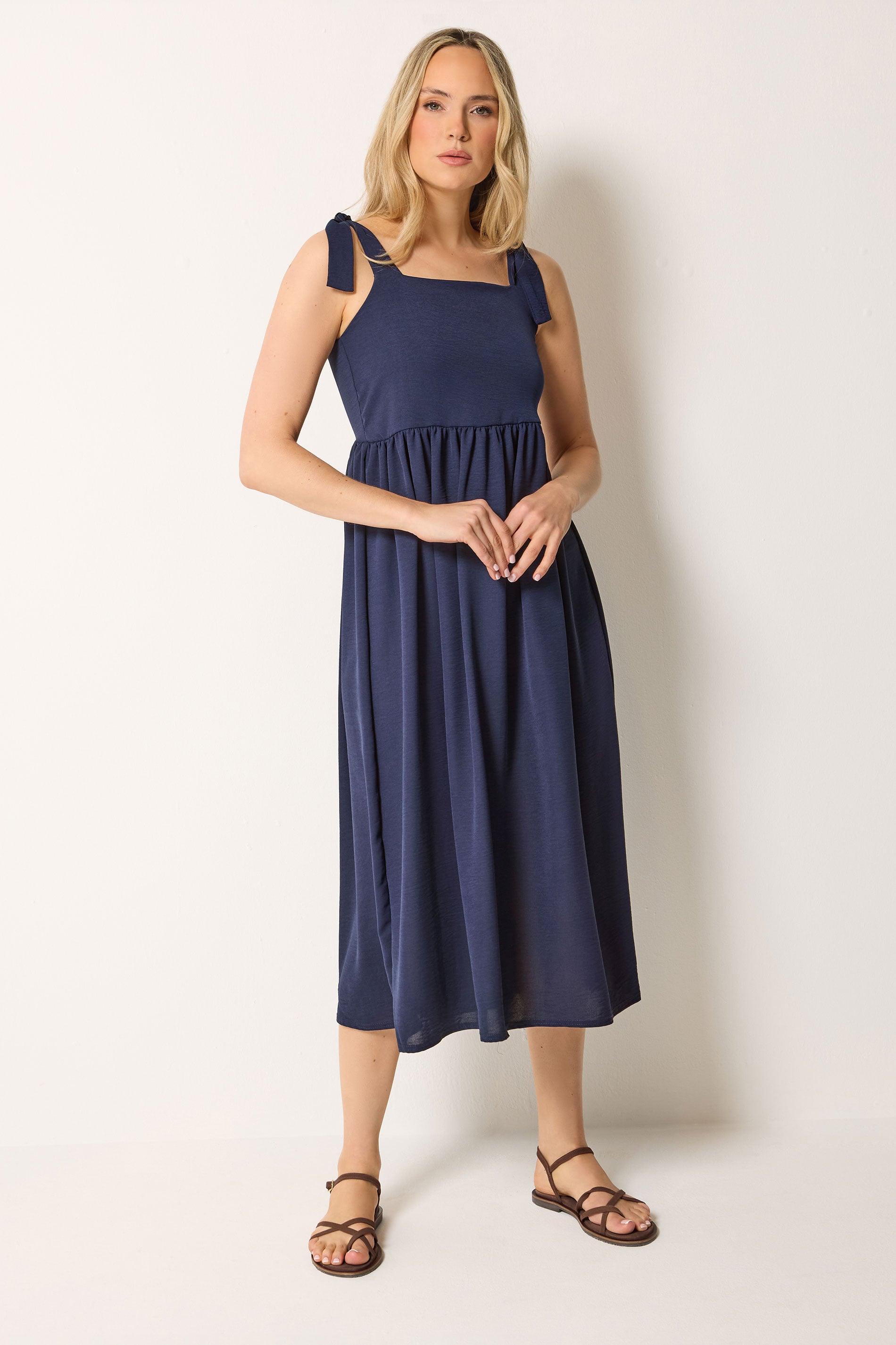 LTS Tall Women's Navy Blue Tie Detail Midi Sundress | Long Tall Sally