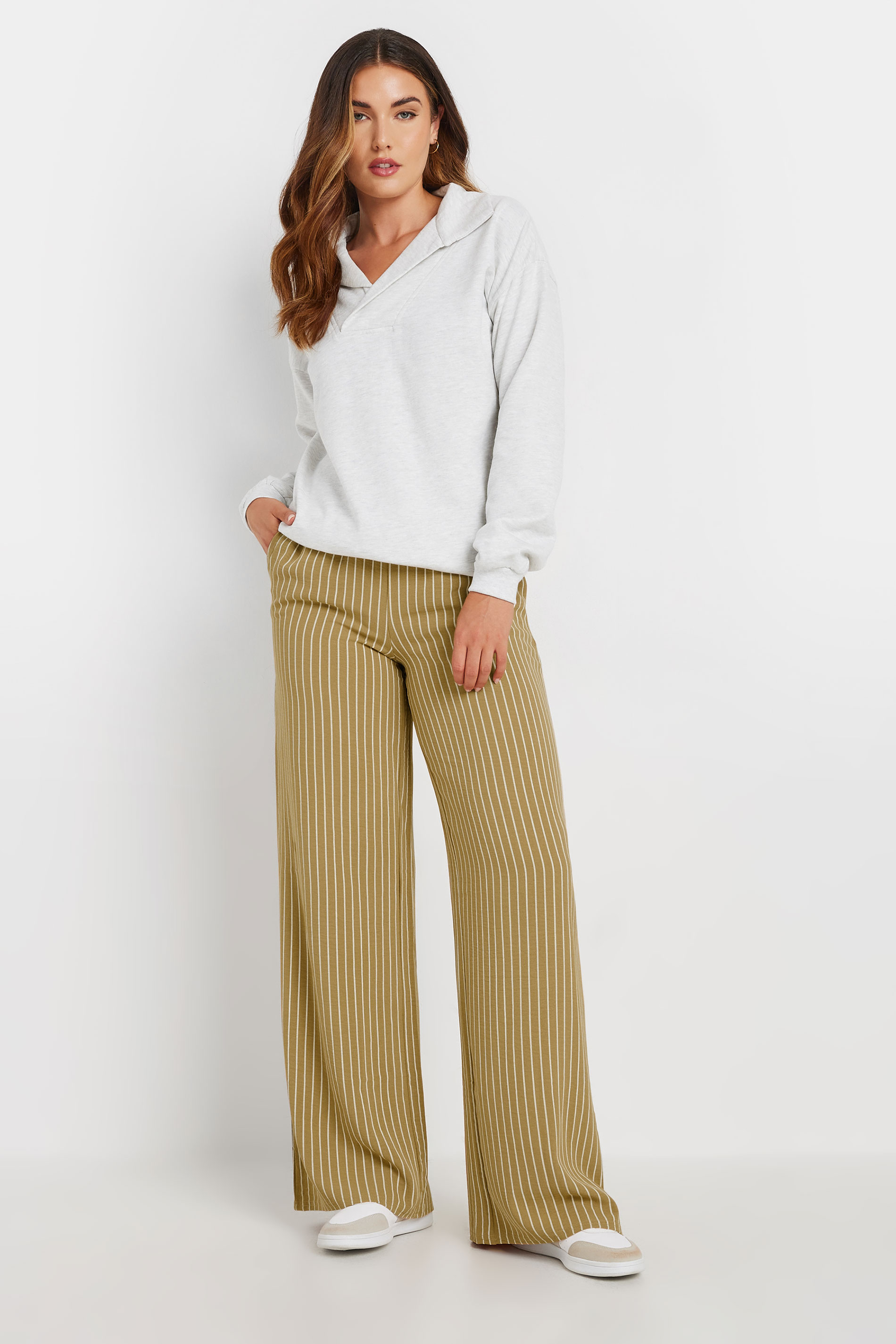 LTS Tall Women's Natural Brown Stripe Wide Leg Trousers | Long Tall Sally